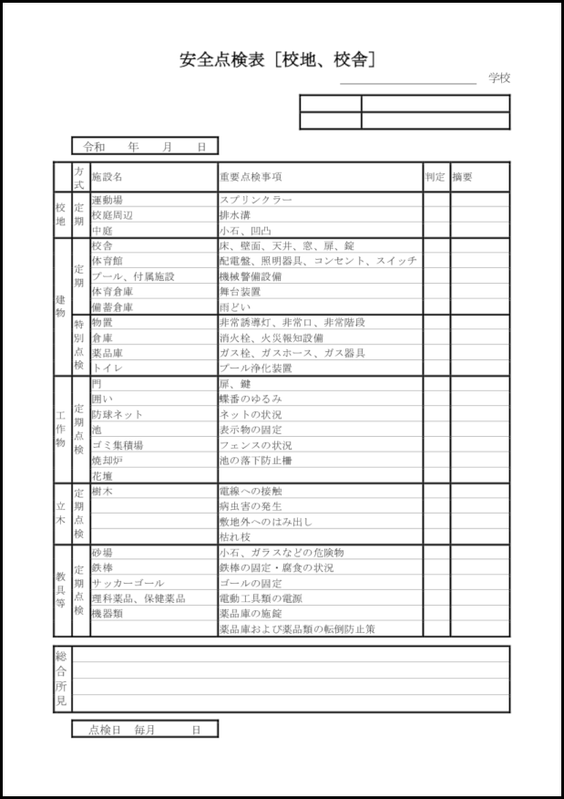 安全点検表 校地、校舎 3 点検（教育）〜m活 Microsoft Office活用サイト